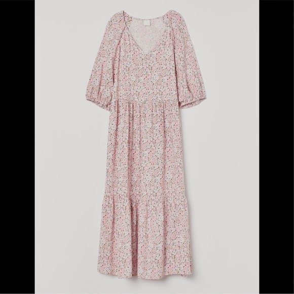 H&M | Dresses | Hm Pink And White Floral Tiered Sundress With Bishop ...